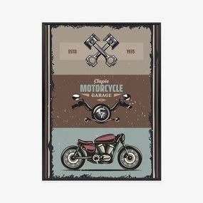 Plakát Motocykl S Příslušenstvím A Nápisy Ve Stylu Vintage Rám Hliník Barva Černá Černá Hliník Plakátový papír 50x70