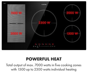 Klarstein Delicatessa 90 Hybrid, indukční varná deska, vestavná, 7400 W, 5 zón, černá