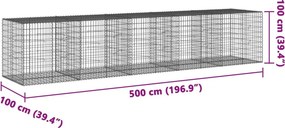 Gabionový koš s víkem 500 x 100 x 100 cm pozinkované železo 3295198