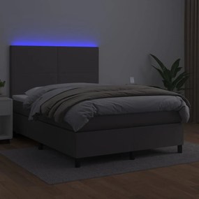 Box spring postel s matrací a LED šedá 140x190 cm umělá kůže 3135823