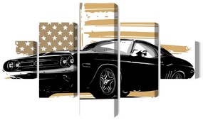 Vícedílný obraz Americké Svalové Auto S Pozadím Vlajky Usa Nedostatek Nedostatek Plátno Canvas 250x150