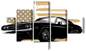 Vícedílný obraz Americké Svalové Auto S Pozadím Vlajky Usa Nedostatek Nedostatek Přírodní plátno 150x90