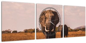 Obraz - Příchod slona (s hodinami) (90x30 cm)