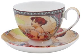 HOME ELEMENTS Porcelánový hrnek 250 ml s podšálkem, Mucha, Léto