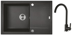 Laveo Megalo, kuchyňský granitový dřez 790x490x230 mm + dřezová baterie, černá, LAV-SBEA711T