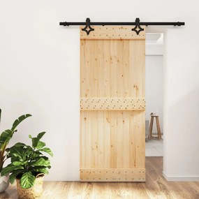 Posuvné Dveře S Kováním 90 X 210 Cm Masivní Borové Dřevo Stříbrná