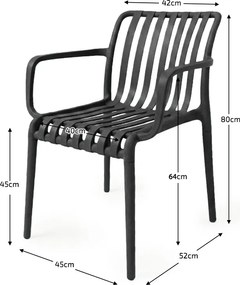 Zahradní set TREGO ISLAND - 4 židle s područkami a kulatý stůl ø 90 cm, antracitová