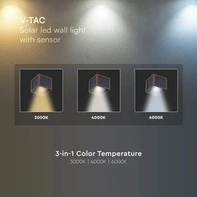 LED Solární nástěnné svít. se sen LED/9W/3,7V 3000/4000/6000K IP65 2600mAh hnědá