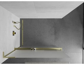 Mexen Kioto+ L, sprchová zástěna Walk-In s poličkou a věšákem 110 x 200 cm, 8mm sklo námraza, zlatý matný profil, 800-110-123-55-30