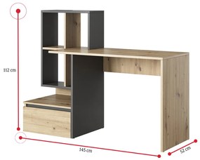 Psací stůl PACO 2, 145x112x52, dub artisan/antracit