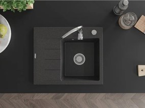 Mexen Ben, 1-komorový granitový dřez 600x500x190 mm, pravý + chromový sifon, černá skvrnitá, 6523605000-76