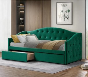 Postel ZASKA 90x200 s úložným prostorem, zelená Velvet látka Kondela 0000396163