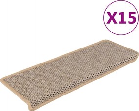 Samolepicí nášlapy na schody sisal 15ks 65x21x4cm světle béžové 326892