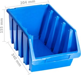 Stohovatelné úložné zásobníky 14 ks modré plast 146286