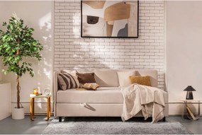 Béžová čalouněná jednolůžková postel s úložným prostorem s matrací 90x200 cm Avela - II. jakost – Bonami Selection