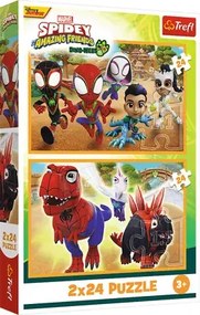 TREFL Puzzle Spidey a dinosauři / 2x24 dílků / 27,5 x 18 cm / věk 3+