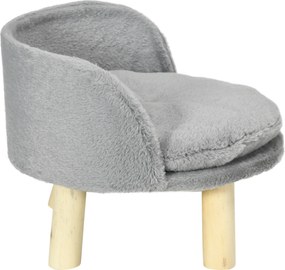 PawHut pelíšek pro psy pelíšek pro kočky pohovka pro psy s protiskluzovými dřevěnými nožkami a polštářem, šedá 40,5x40,5x33cm pro interiér