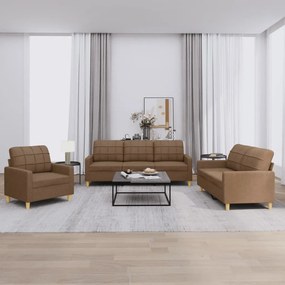 3dílná sedací souprava s poduškami hnědá textil 3201245