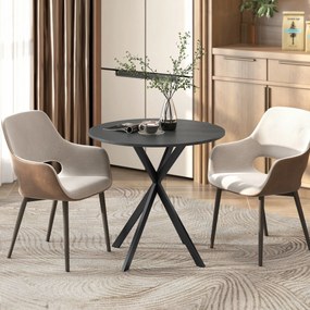 HOMCOM kulatý jídelní stůl 80 cm, industriální s křížovými ocelovými nohami, pro 2 osoby, černý