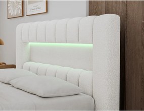 Krémová čalouněná dvoulůžková postel s úložným prostorem s roštem 180x200 cm Lamica – ELTAP