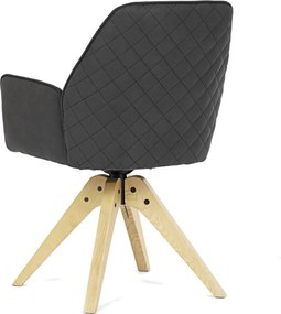 Židle jídelní s područkami, nohy z jasanu, otočná P90°+ L 90° s vratným mechanismem, černá látka (59 x 66) cm Matný