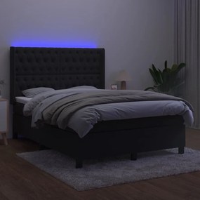 Box spring postel s matrací a LED černá 140x190 cm samet 3139741