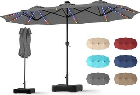 Costway Dvojitý slunečník s klikou a stojanem s 108 LED světle – 370 × 200 cm