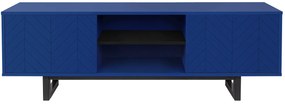 OnaDnes -20% Tmavě modrý lakovaný rýhovaný TV stolek Woodman Camden 150 x 40 cm