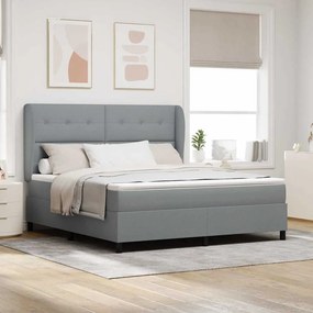 Postel s boxspringem s čelo Světle šedá 180 x 200 cm textil 3340578
