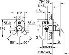 Grohe - Baterie pod omítku, pro 2 spotřebiče, s tělesem, chrom