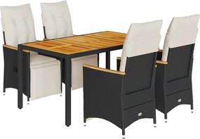 5dílný zahradní bistro set s poduškami černý polyratan 3276961