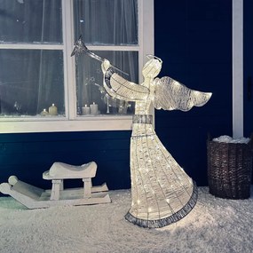 3D LED svítící anděl s trubkou, 122 cm, venkovní, ledově bílá s Flash, 120 LED, IP44