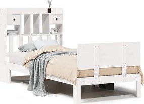 Postel s knihovnou bez matrace bílá 75x190 cm masivní borovice 3322677