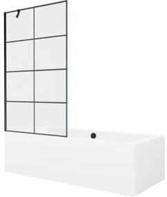 Mexen Cube obdélníková vana 170 x 80 cm s pláštěm 1-křídlovou zástěnou 100 cm, Černý vzor - 550517080X9510007077