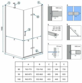 Čtvercový sprchový kout REA MOLIER 90x90 cm, chrom/transparent - bez vaničky