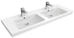 Villeroy & Boch Subway 2.0 - Dvojumyvadlo nábytkové 130x47 cm, s přepadem a otvory pro baterie, Ceramicplus, bílá 7175D0R1