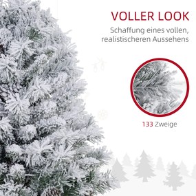 HOMCOM Vánoční stromek 92 cm, LED světla, zasněžené větvičky, šišky, nehořlavý, betonový stojan