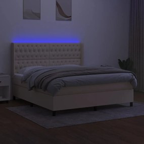 Box spring postel s matrací a LED krémová 180x200 cm textil 3138578