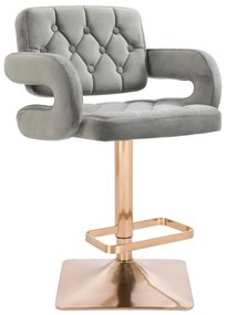 LuxuryForm DESIGN Barová židle ADRIA VELUR na zlaté hranaté podstavě - šedá