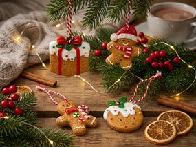 Sada 4 ks vánočních ozdob COOKIE CHRISTMAS 6 cm