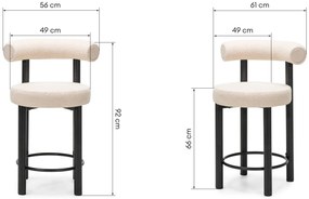 Barová židle Pedro bouclé ecru/černá