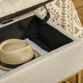 HOMCOM Úložná Ottomanka s čalouněním ze syntetického lnu s odklápěcím víkem a ocelovými nohami do obývacího pokoje 110x44x48 cm Béžová