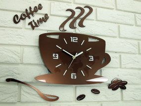 M.Clock Nástěnné akrylové 3D kuchyňské hodiny 64x43cm hnědé