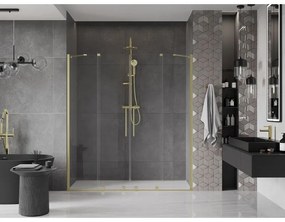Mexen Velar Duo, posuvné dveře do otvoru 180x200 cm, 8mm čiré sklo, zlatá matná, 871-180-000-02-55