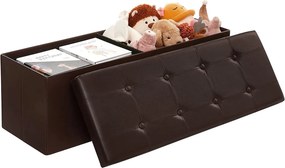 Puf, skládací úložná lavice otoman 120l, 110 x 38 x 38 cm, hnědý