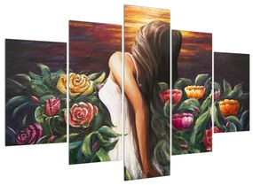 Obraz ženy a květin (150x105 cm)