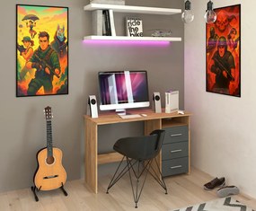 PC stůl, dub artisan/grafit, LARISTOTE NEW