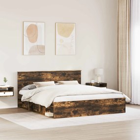 Rám postele s čelo Kouřový dub 200 x 200 cm Kompozitní dřevo 3407836