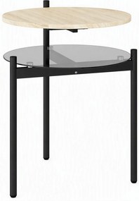 HOMCOM Kulatý odkládací stolek s otevřenou skleněnou policí pro malé prostory, obývací pokoj, ložnice, 41,8 x 39,8 x 53,5 cm, dub