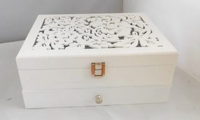 Bílá dřevěná zdobená dvoupatrová šperkovnice 113551